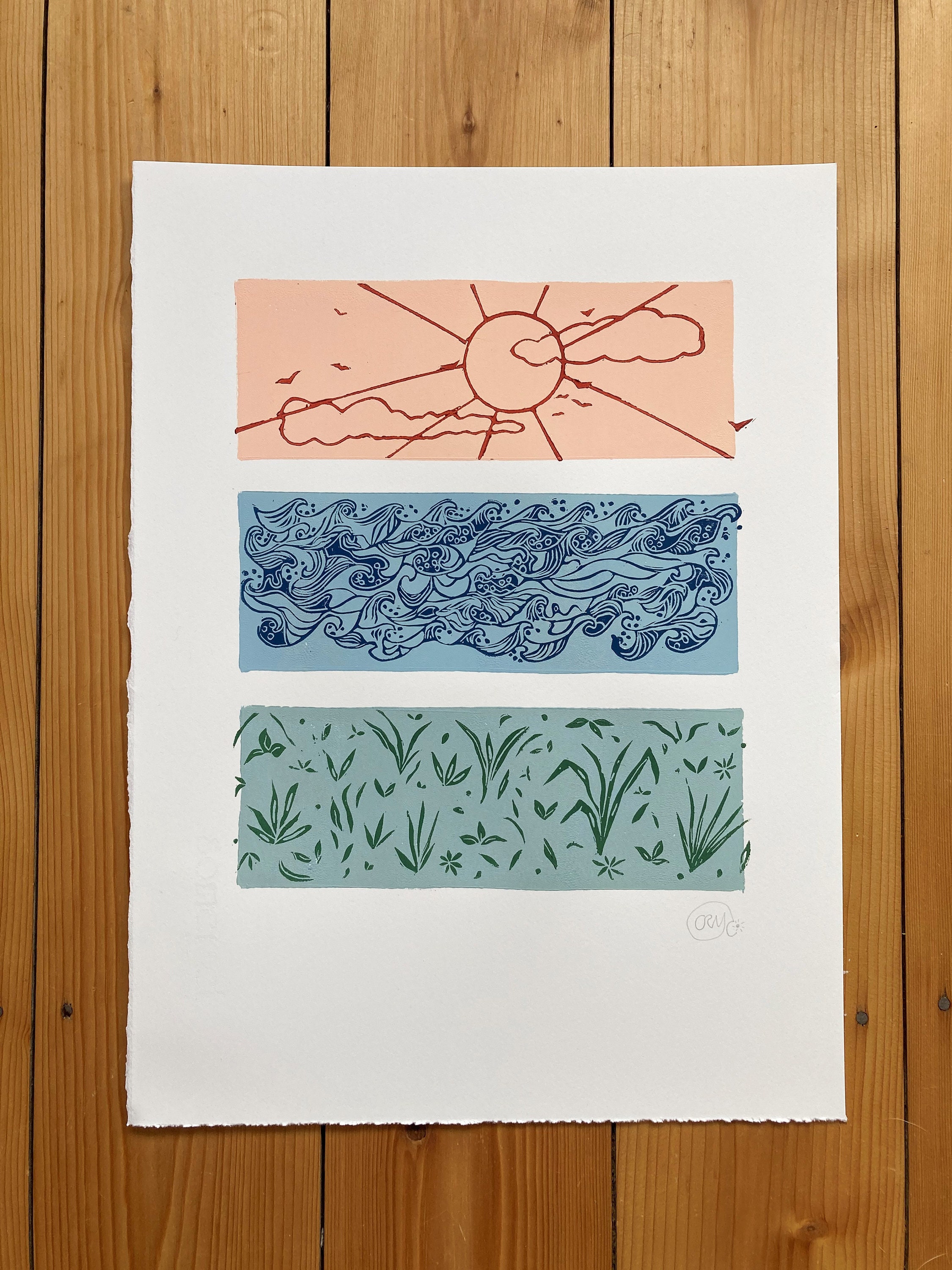 Original Lino Print Including Sun, Sea and Botanical's. Hand Carved ...