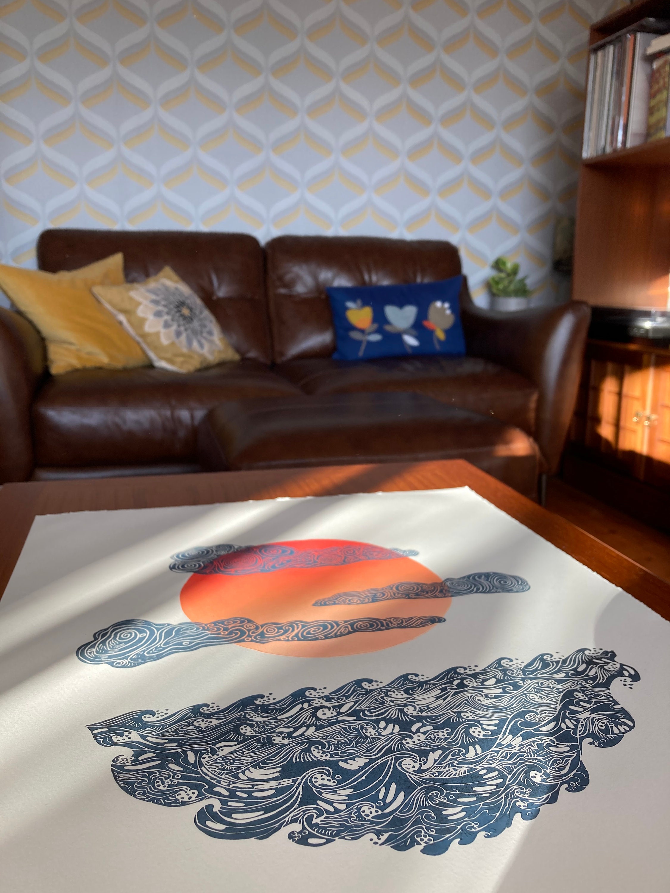 Original Limited Edition Lino Print With Colourful Sun Sea - Etsy UK