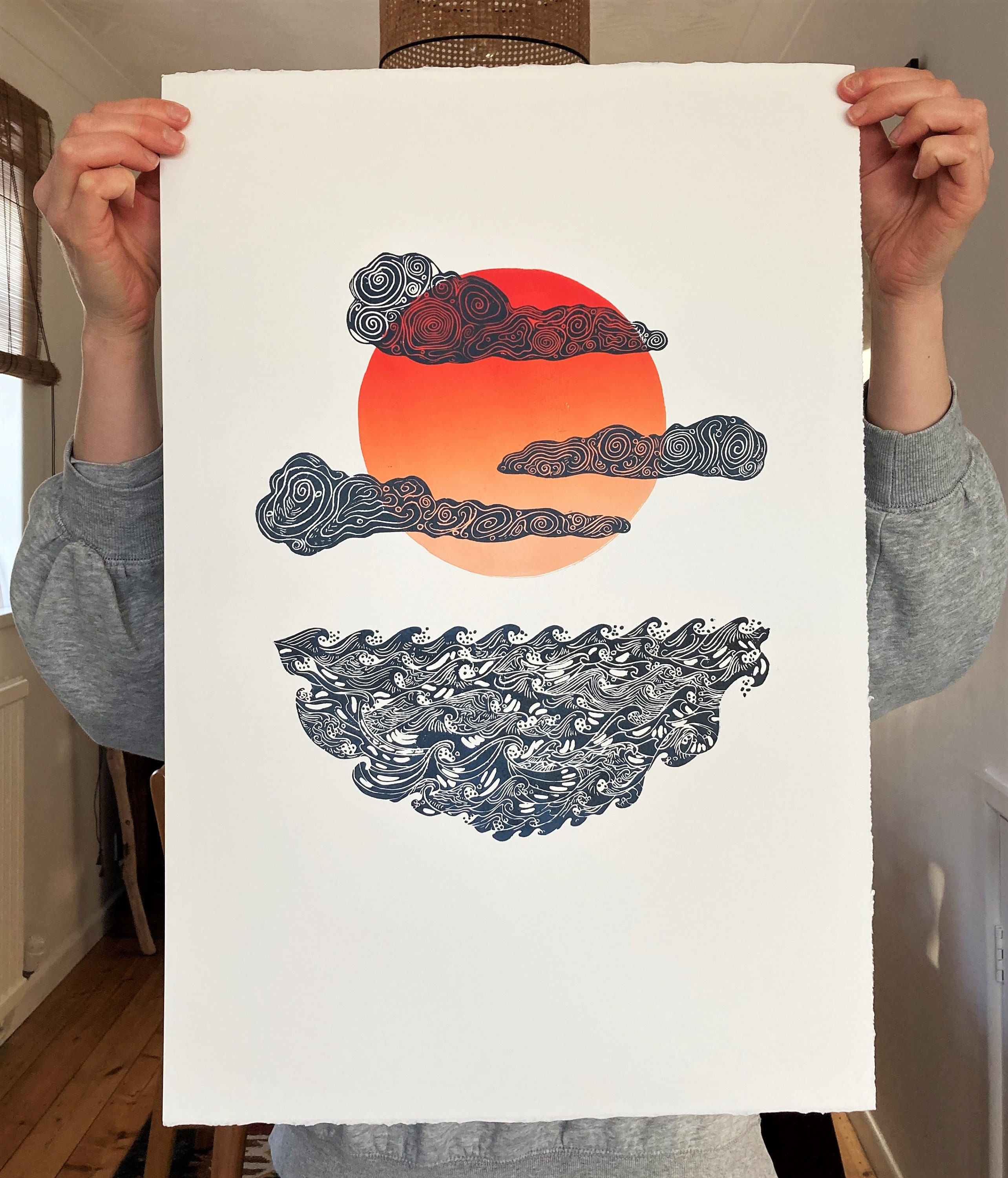 Original Limited Edition Lino Print With Colourful Sun Sea - Etsy UK