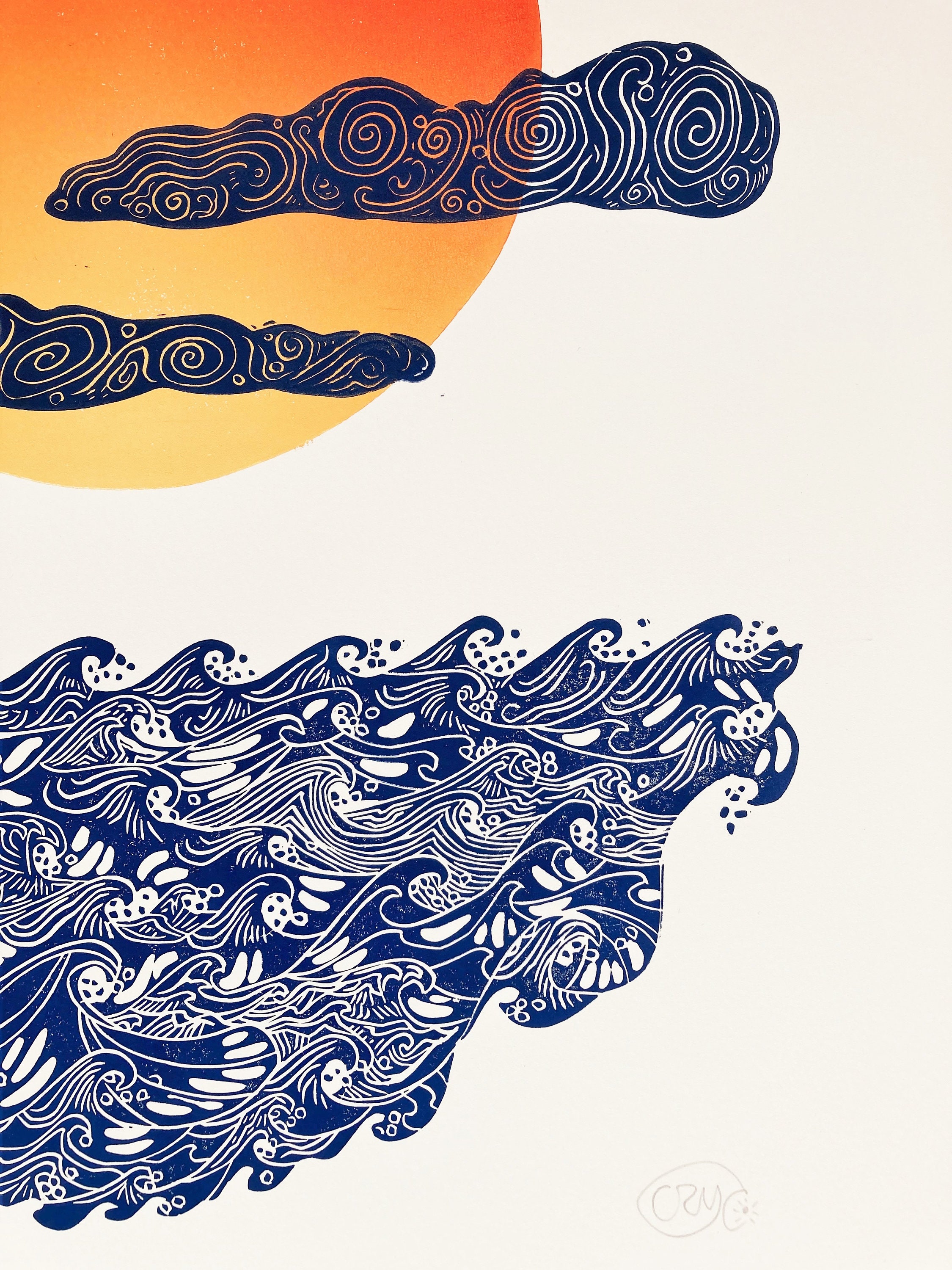 Original Limited Edition Lino Print With Colourful Sun Sea - Etsy UK