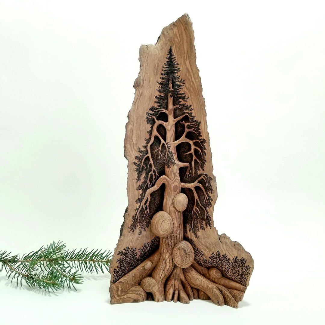 Forest Tree Carved Wood Art Sculpture, Spruce Burl Tree Spirit, Rustic ...