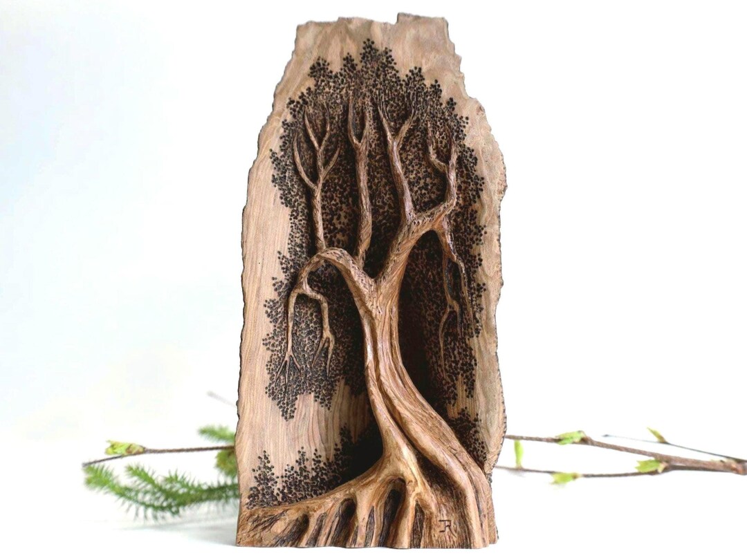Hand Carved Tree Wooden Art Sculpture, Original Art, Small Forest Wood ...
