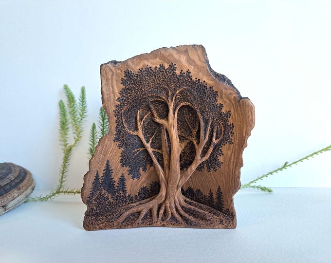 Tree Sculpture, Hand Carved Wood Miniature Forest Spirit, Rustic Nature ...