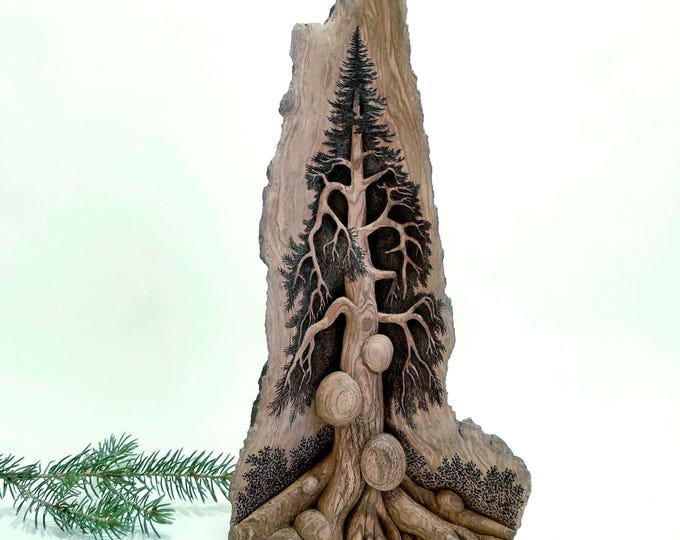 Forest Tree Carved Wood Art Sculpture, Spruce Burl Tree Spirit, Rustic ...