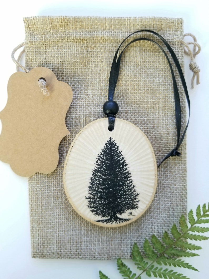 Rustic Evergreen Tree Carved Wood Handmade Ornament, Original Mini Art, Nature Hiking Gift ...