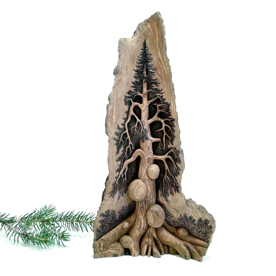 Forest Tree Carved Wood Art Sculpture, Spruce Burl Tree Spirit, Rustic ...