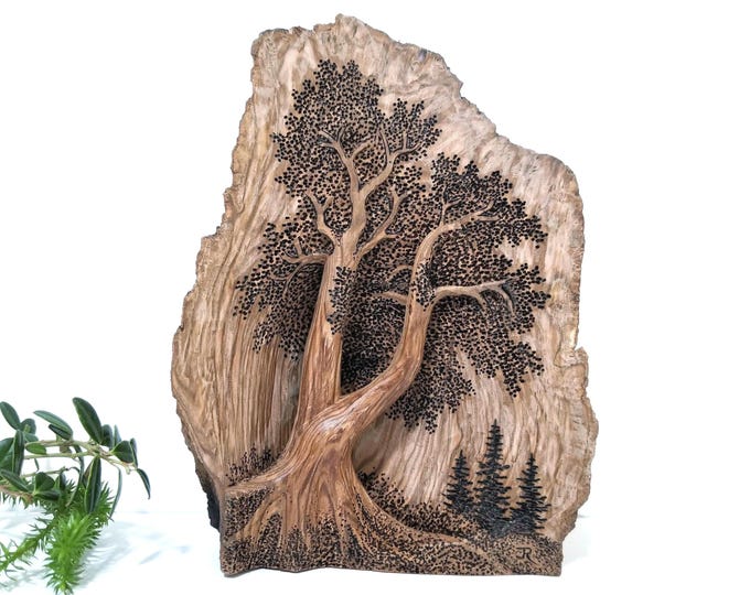 Hand Carved Wood Tree, Original Sculpture, Forest Wood Spirit, Rustic ...