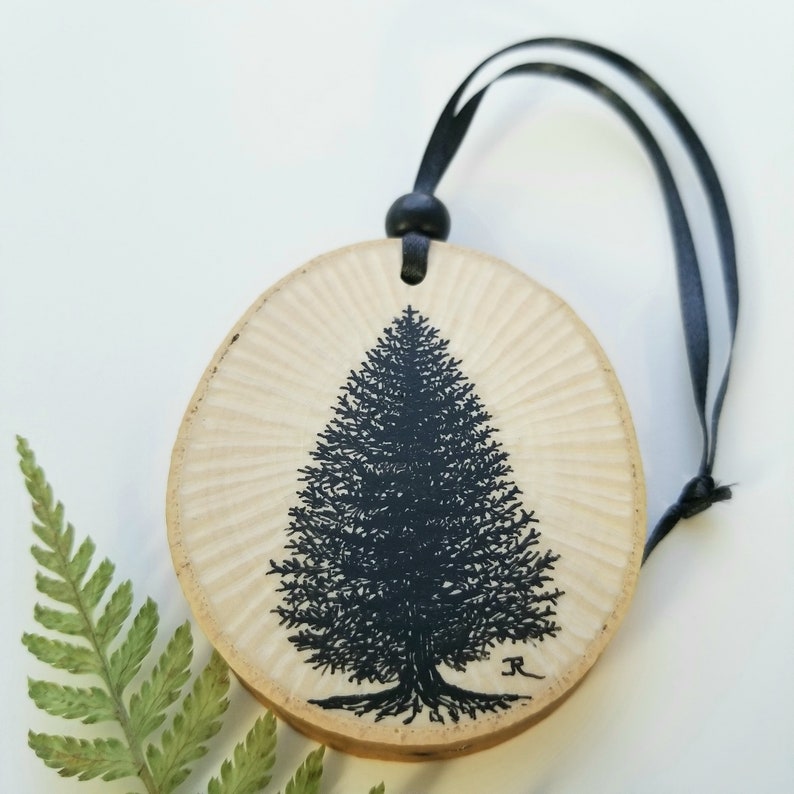 Rustic Evergreen Tree Carved Wood Handmade Ornament, Original Mini Art, Nature Hiking Gift ...