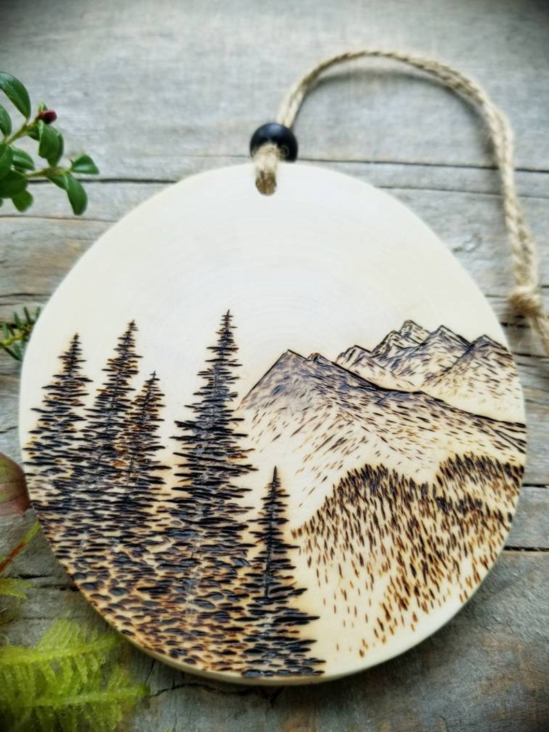 Mountain Evergreen Trees Ornament Original Hand Engraved - Etsy