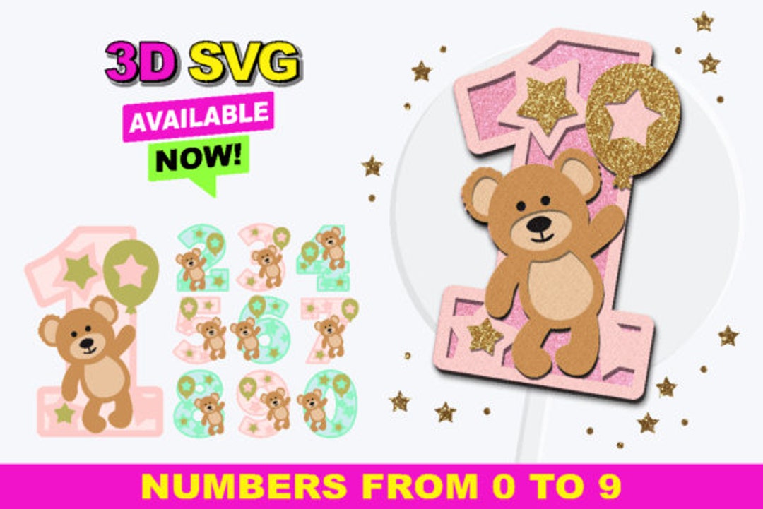 Teddy Bear Numbers 3D SVG - Etsy