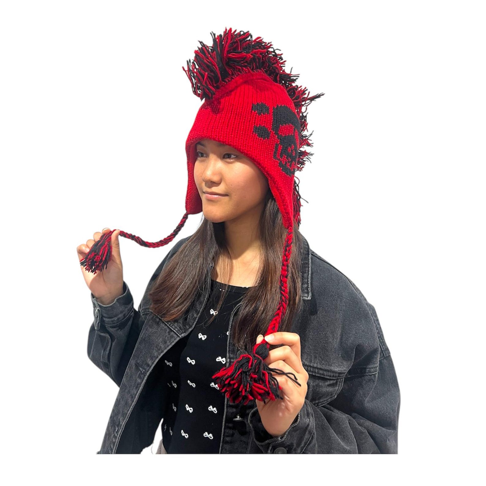 Handmade Black and Red Skull Mohawk. Wool Hat - Etsy