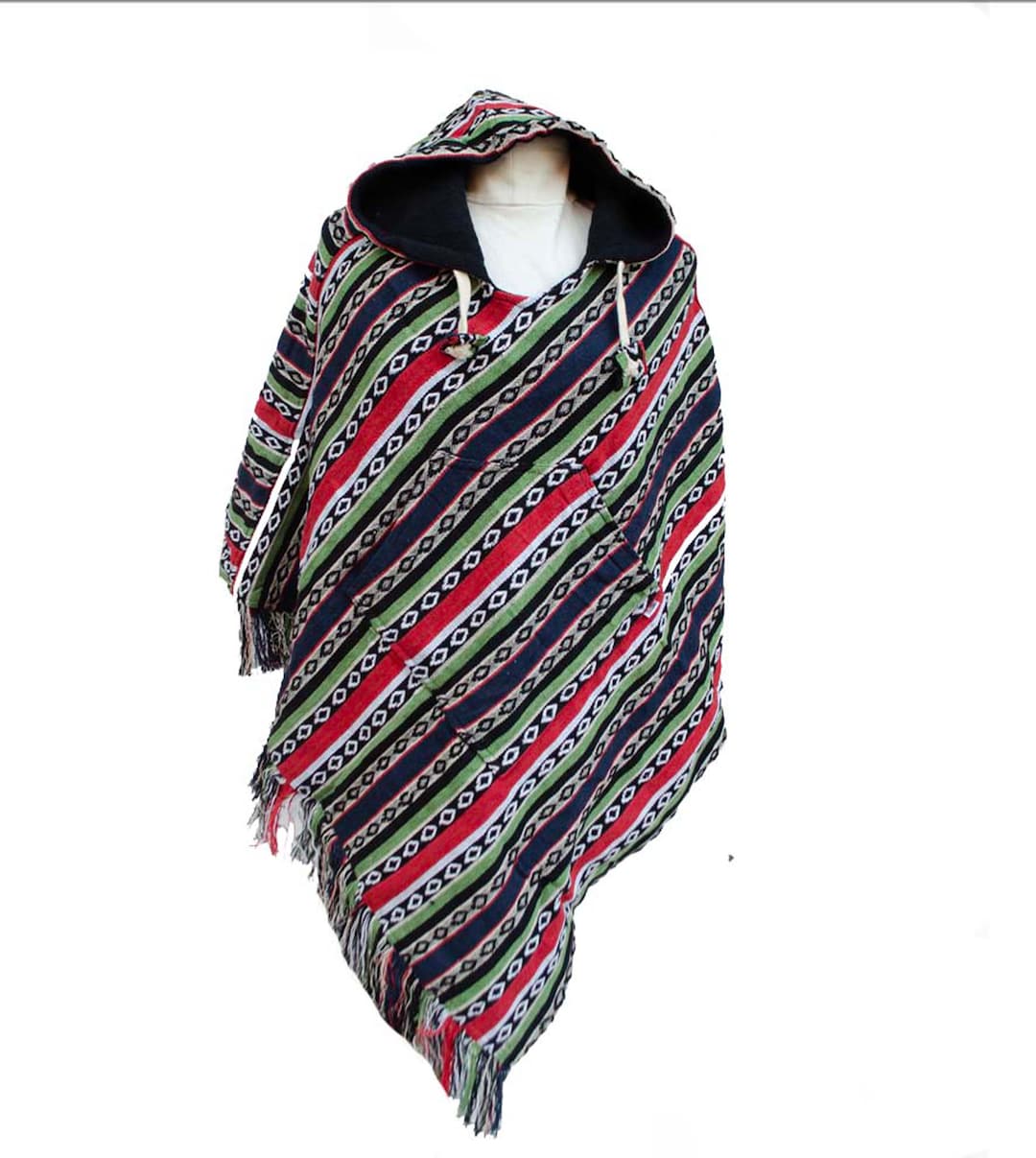 Handmade Reversible Poncho Unisex Adult Mexican- 100% Cotton ...