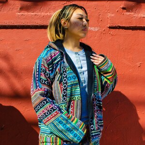 Himalayan Fashion Green/blue Patchwork Print Out Hippie Hoodie Jacket ...