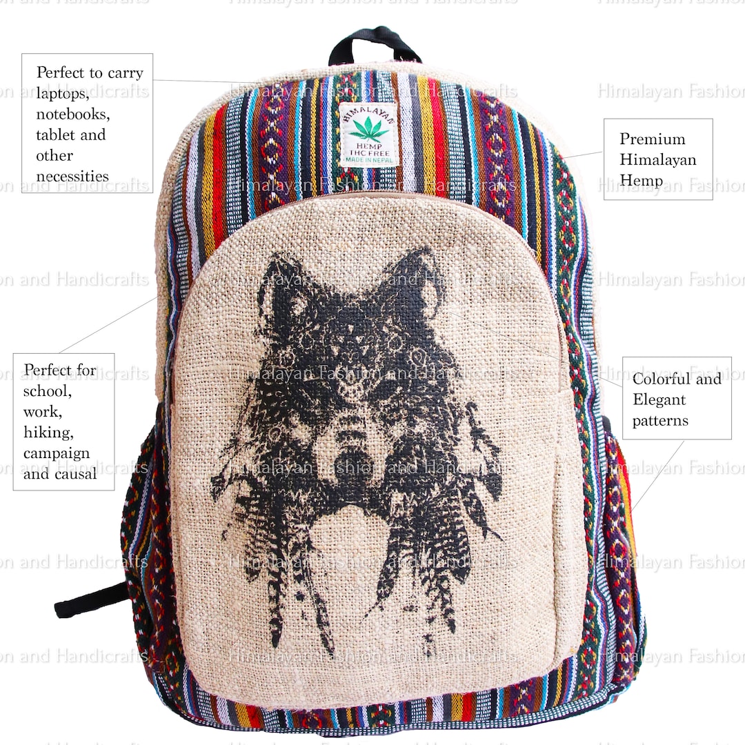 Large Wolf Hemp American Native Design Backpack - Etsy