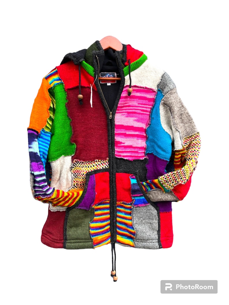 Patchwork Wool Fleece Lined Hippie Hoodie: Nepali Winter Jacket - Etsy