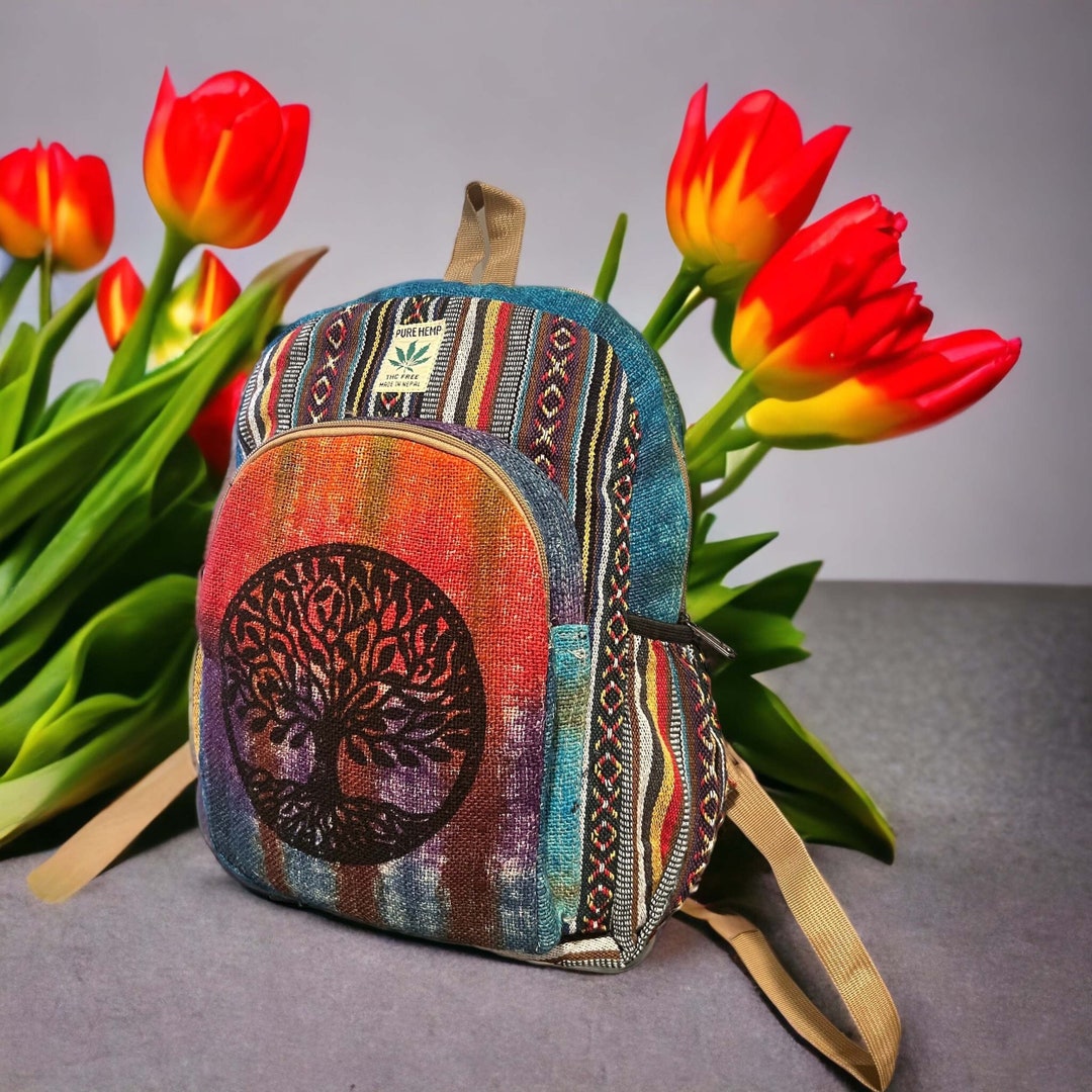 Mini Hemp Backpack Handmade Travel Backpack Tree of Life Design ...