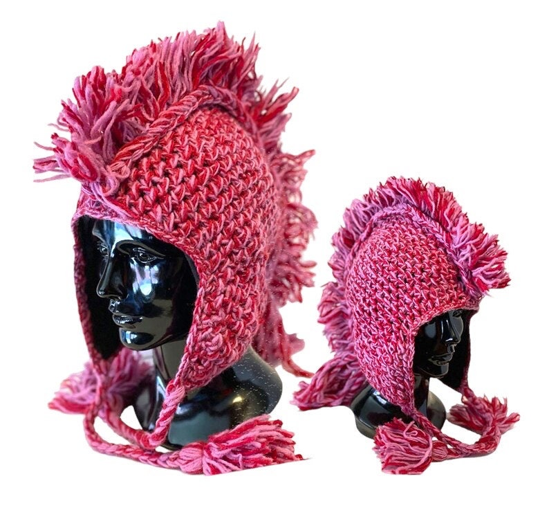 Handmade Wool Pink Mohawk Hat - One Size | 100% Wool - Handmade in ...