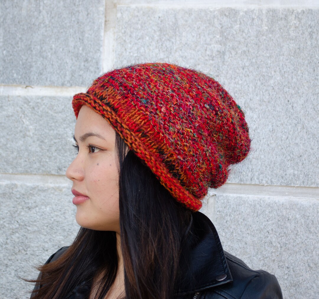 Handmade Wool Beanie | Boho Hippie Winter Hat - Hand Knit Hat, Warm ...