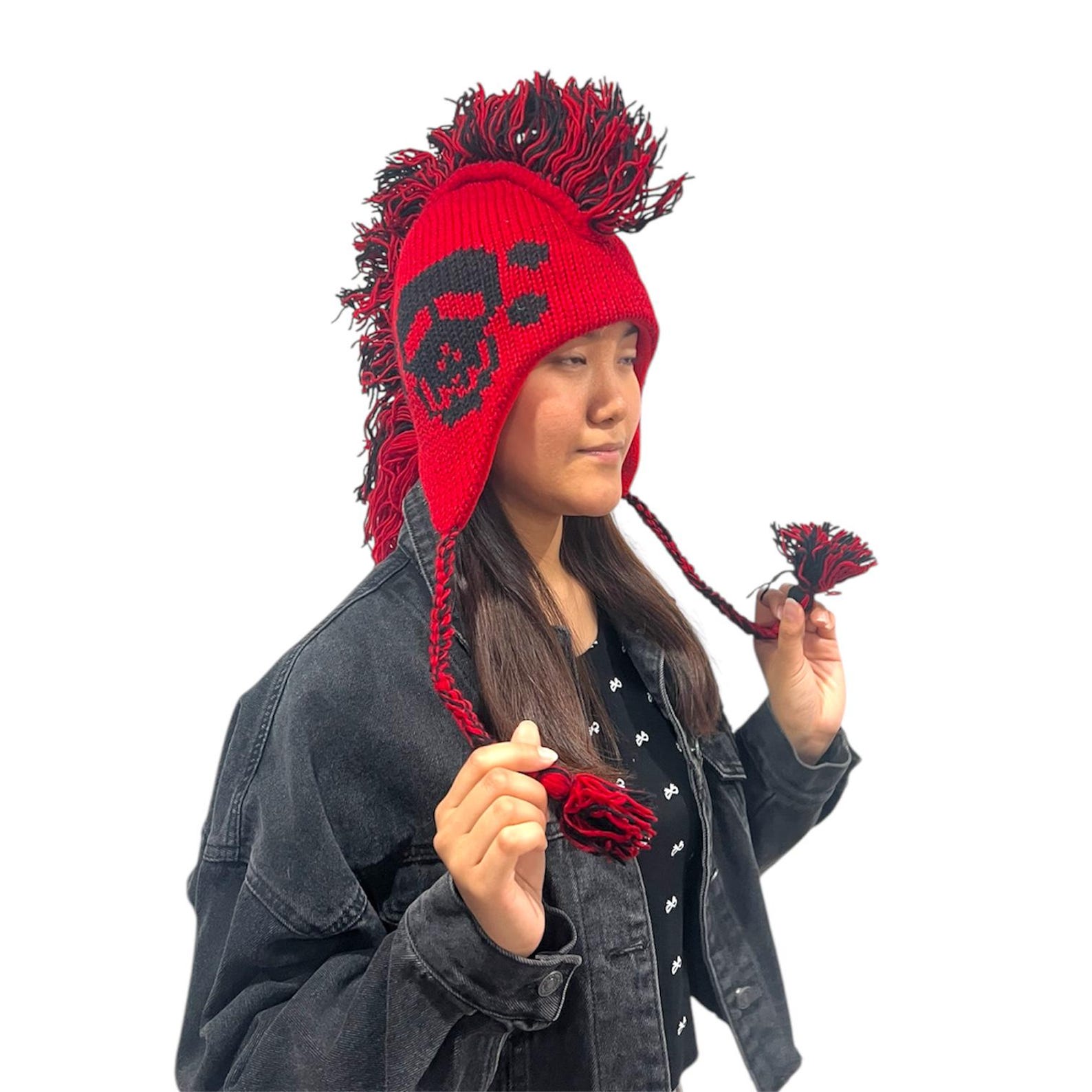 Handmade Black and Red Skull Mohawk. Wool Hat - Etsy