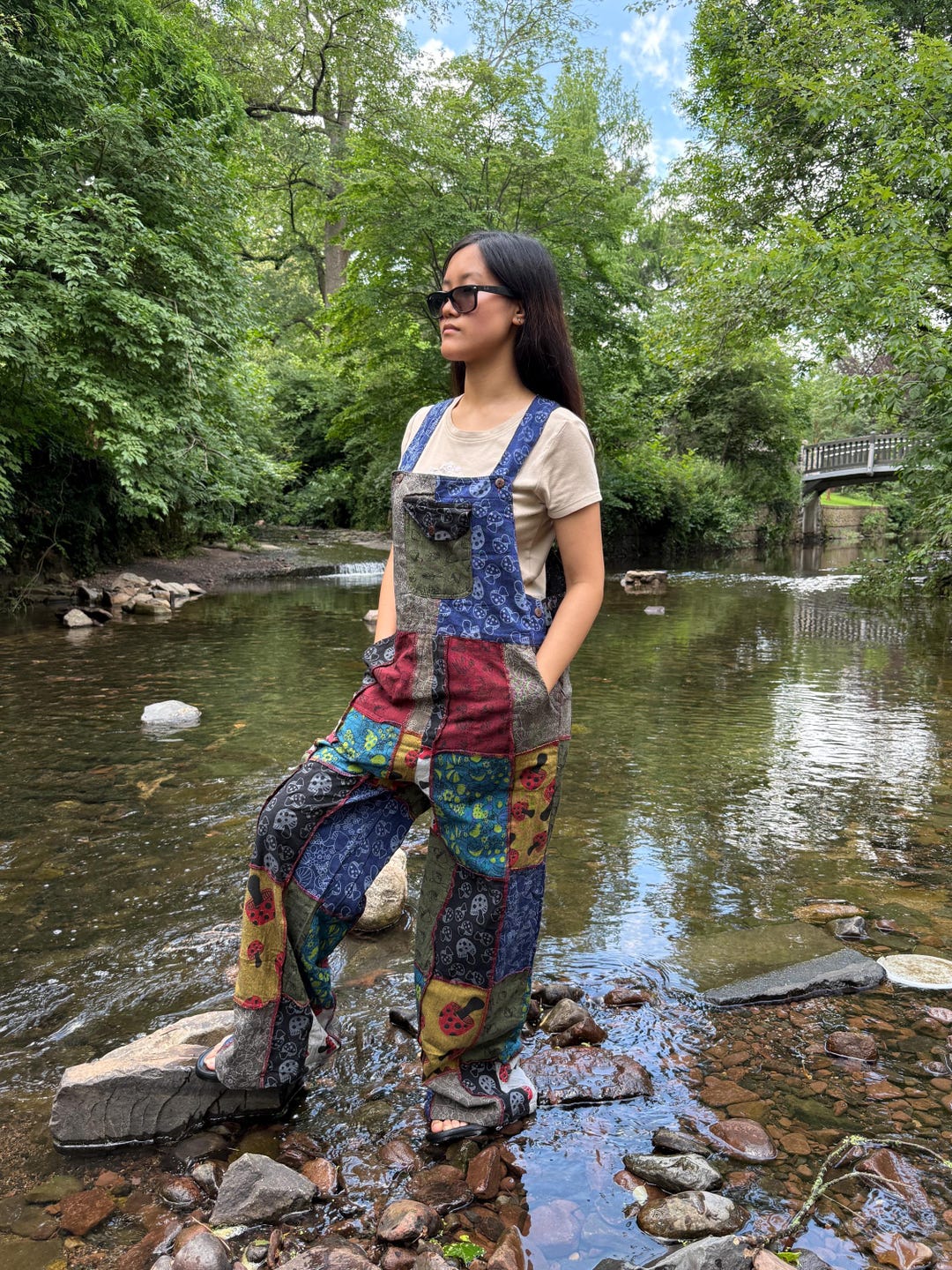 Mushroom Plaza Cotton Overalls: Handmade Boho Style, Adjustable Fit - Etsy