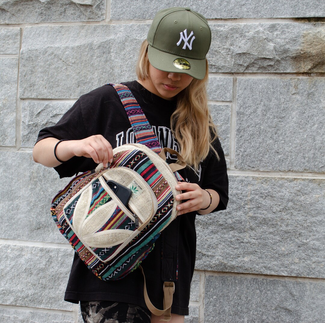 Double Pocket Hemp American Native Design Backpack | Bohemian Tribal ...