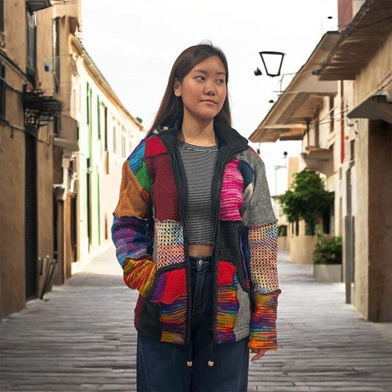 Patchwork Wool Fleece Lined Hippie Hoodie: Nepali Winter Jacket - Etsy