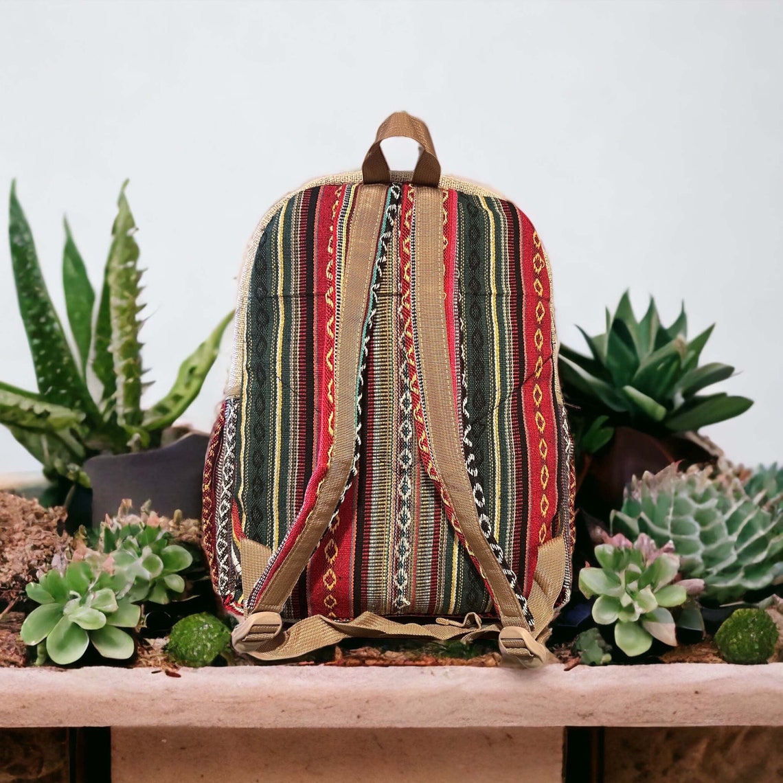 Large Double Pocket Hemp American Native Design Backpack - Etsy