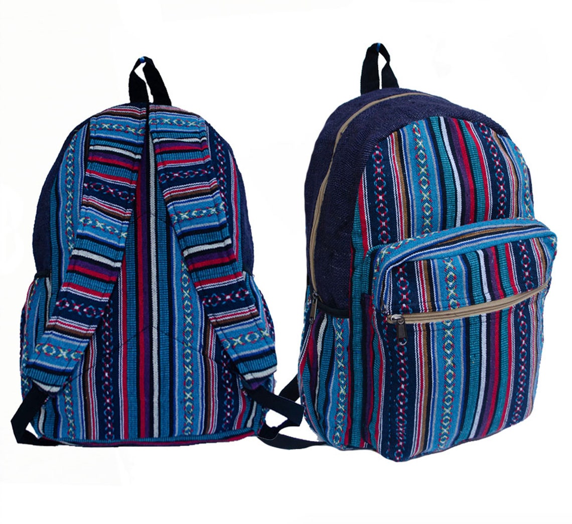 Blue Colored Handmade Mini Cotton Hemp Backpack Bohemian - Etsy