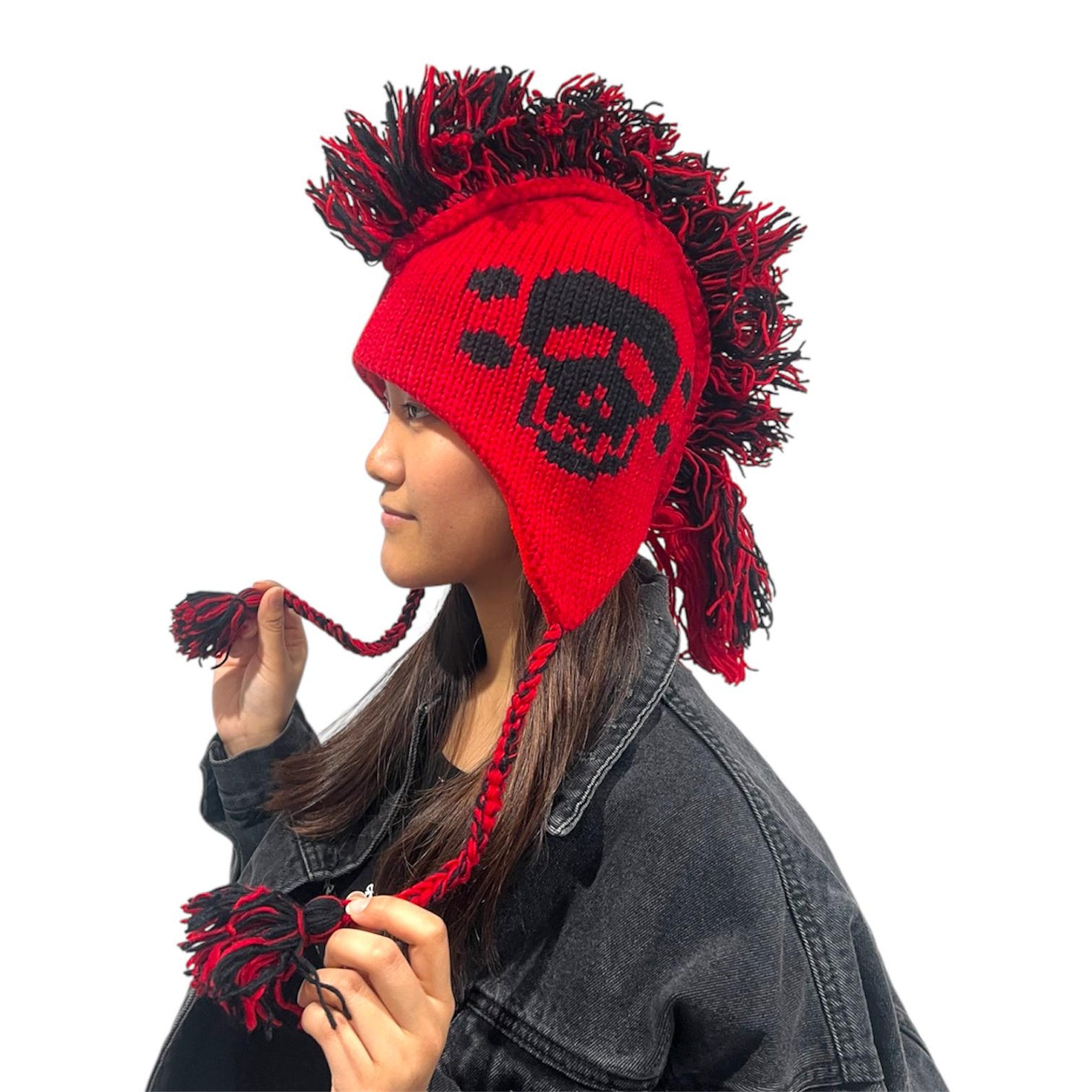 Handmade Black and Red Skull Mohawk. Wool Hat - Etsy