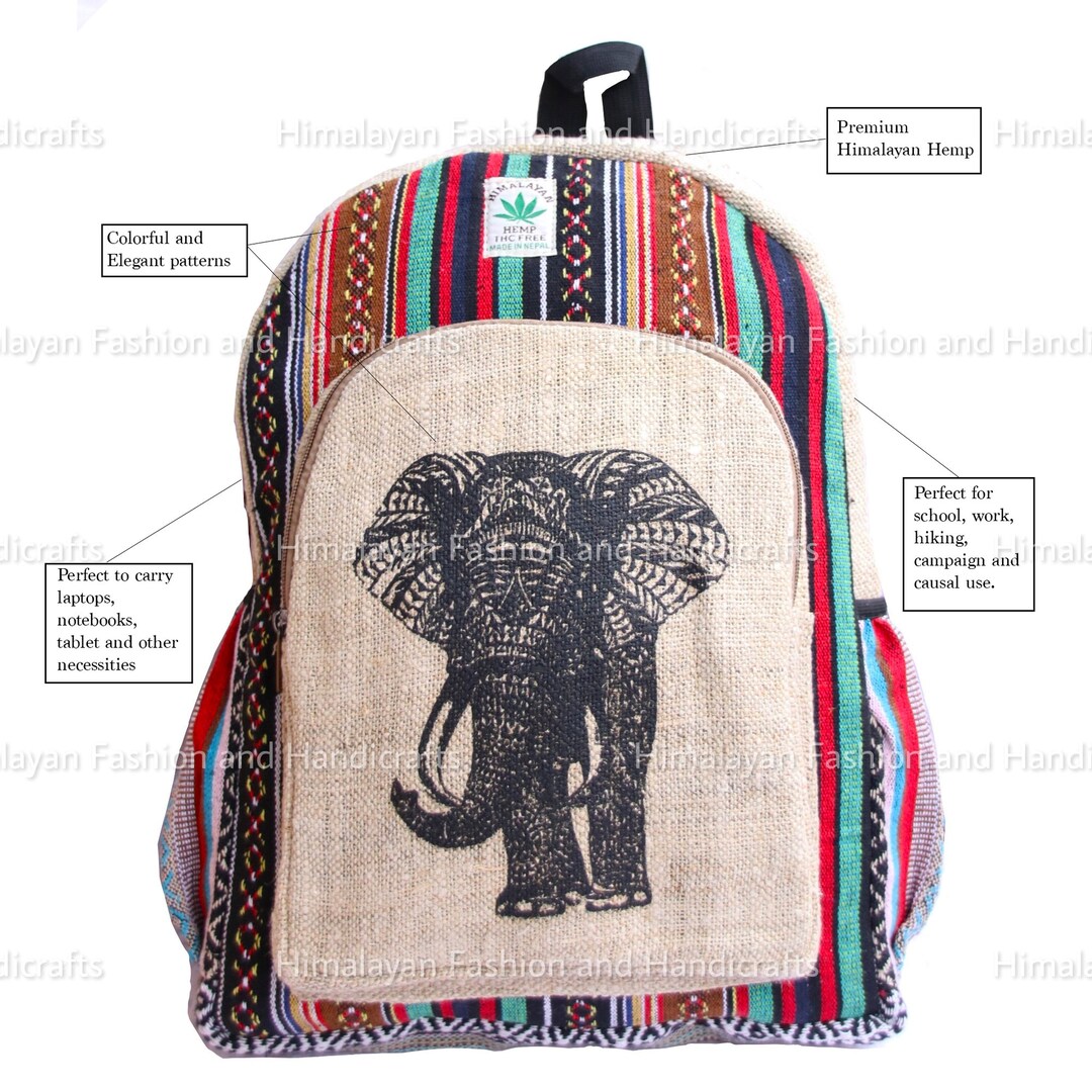 Large Elephant Hemp American Native Design Backpack | Festival Hiking ...