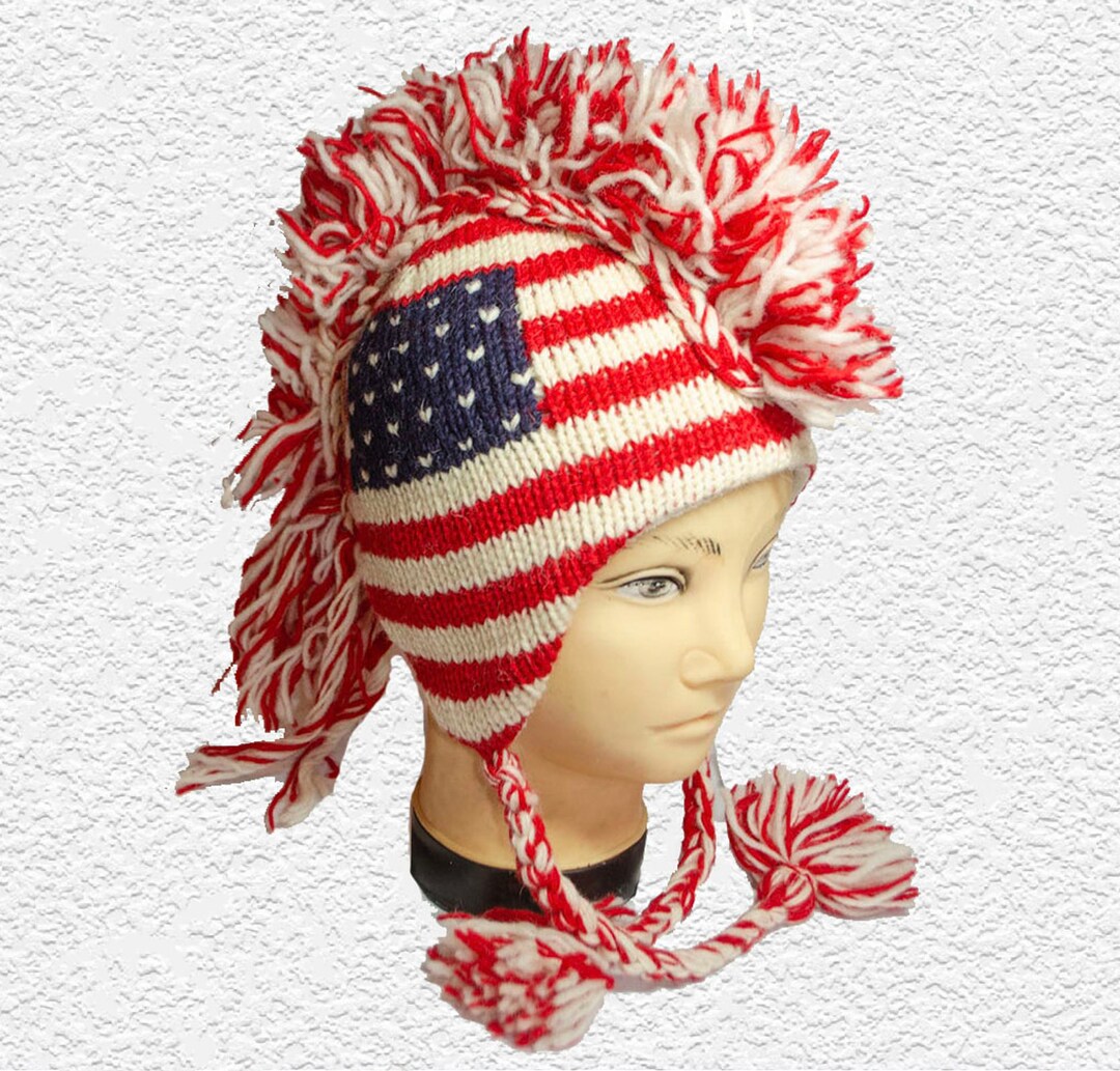 United States USA Mohawk Handmade Hat Star Design Mohawk Hat One Size ...