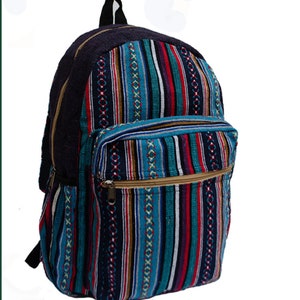 Blue Colored Handmade Mini Cotton Hemp Backpack Bohemian Backpack With ...