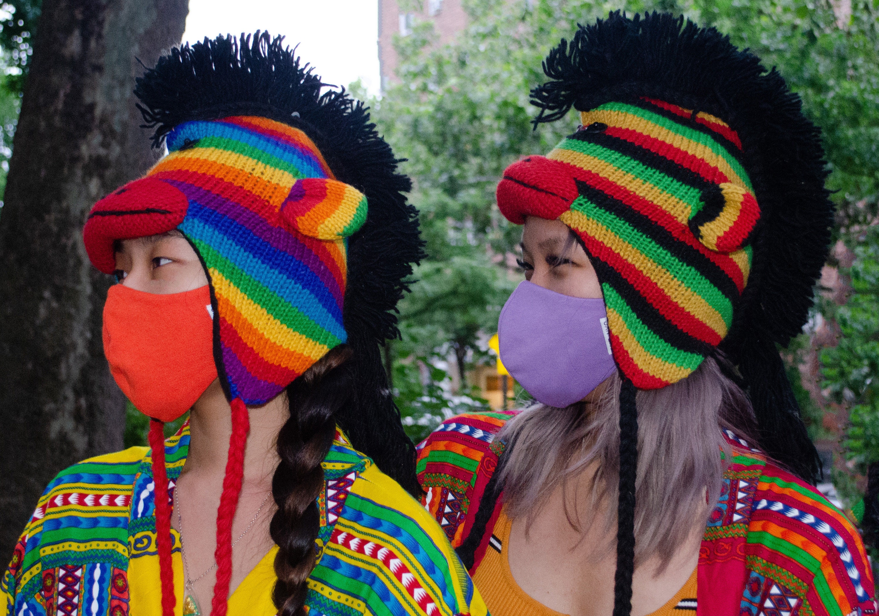 Handmade Rasta Rainbow Mohawk Hat with Pom Poms Ear Flap | Etsy