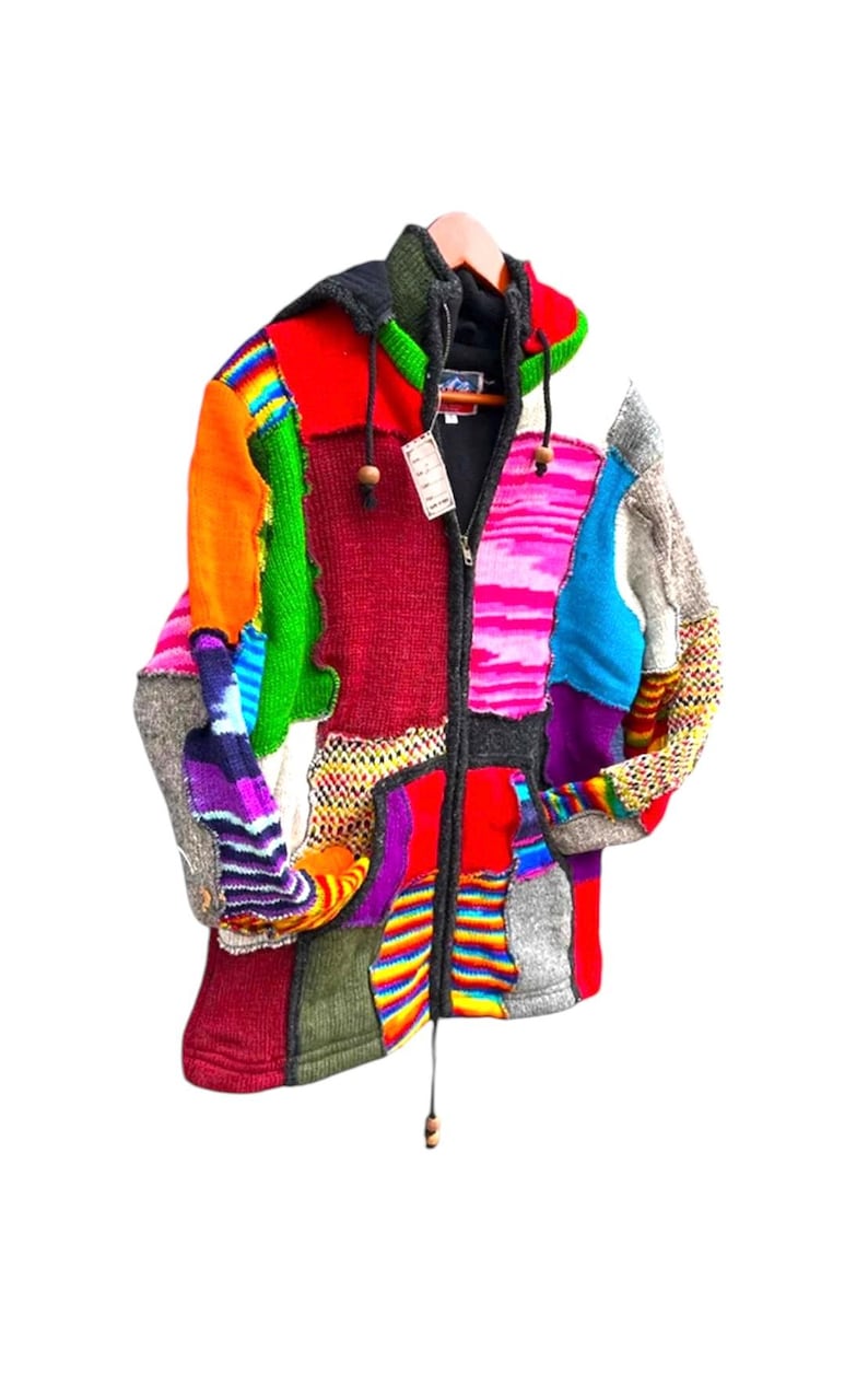 Patchwork Wool Fleece Lined Hippie Hoodie: Nepali Winter Jacket - Etsy