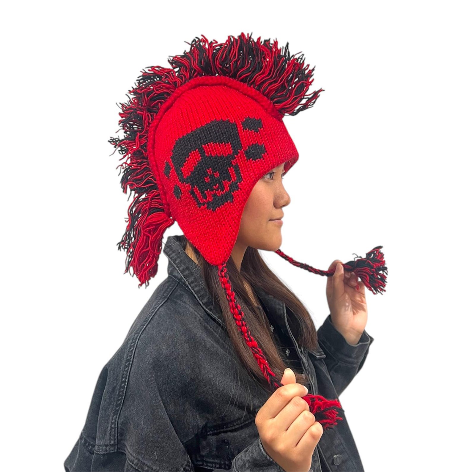 Handmade Black and Red Skull Mohawk. Wool Hat - Etsy