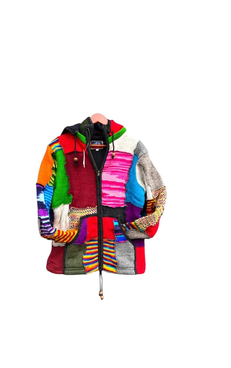 Patchwork Wool Fleece Lined Hippie Hoodie: Nepali Winter Jacket - Etsy
