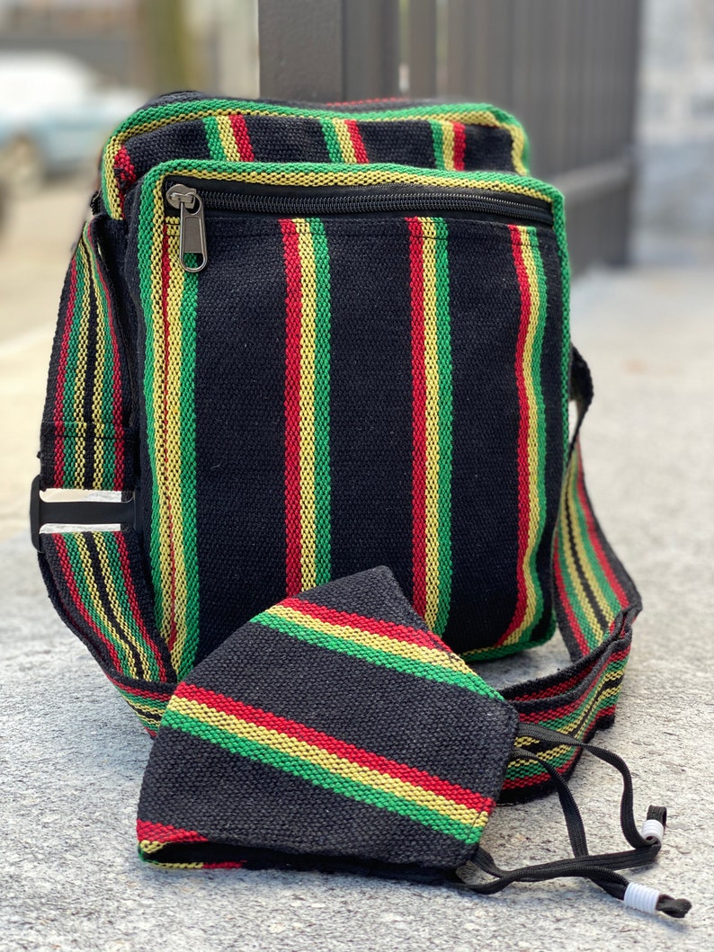 Handmade Gheri Cotton Shoulder Messenger Bag Rasta Black | Etsy