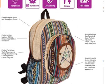 Large Double Pocket Hemp American Native Design Backpack | Etsy