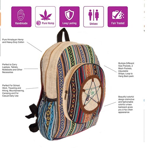 Large Double Pocket Hemp American Native Design Backpack - Etsy