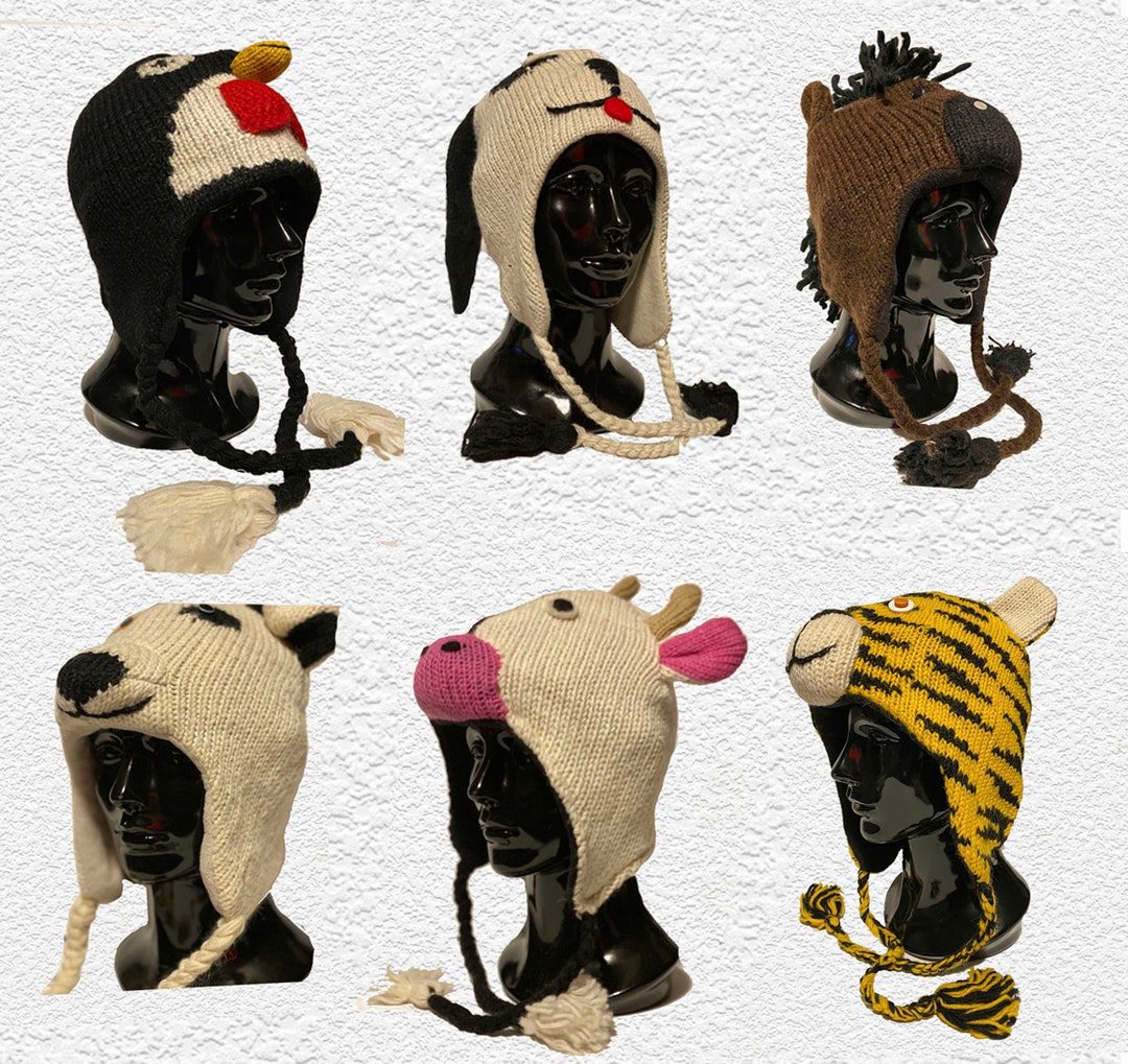 Adult Unisex Handmade Wool Animal Hat - Mixed Designs | Handmade in ...