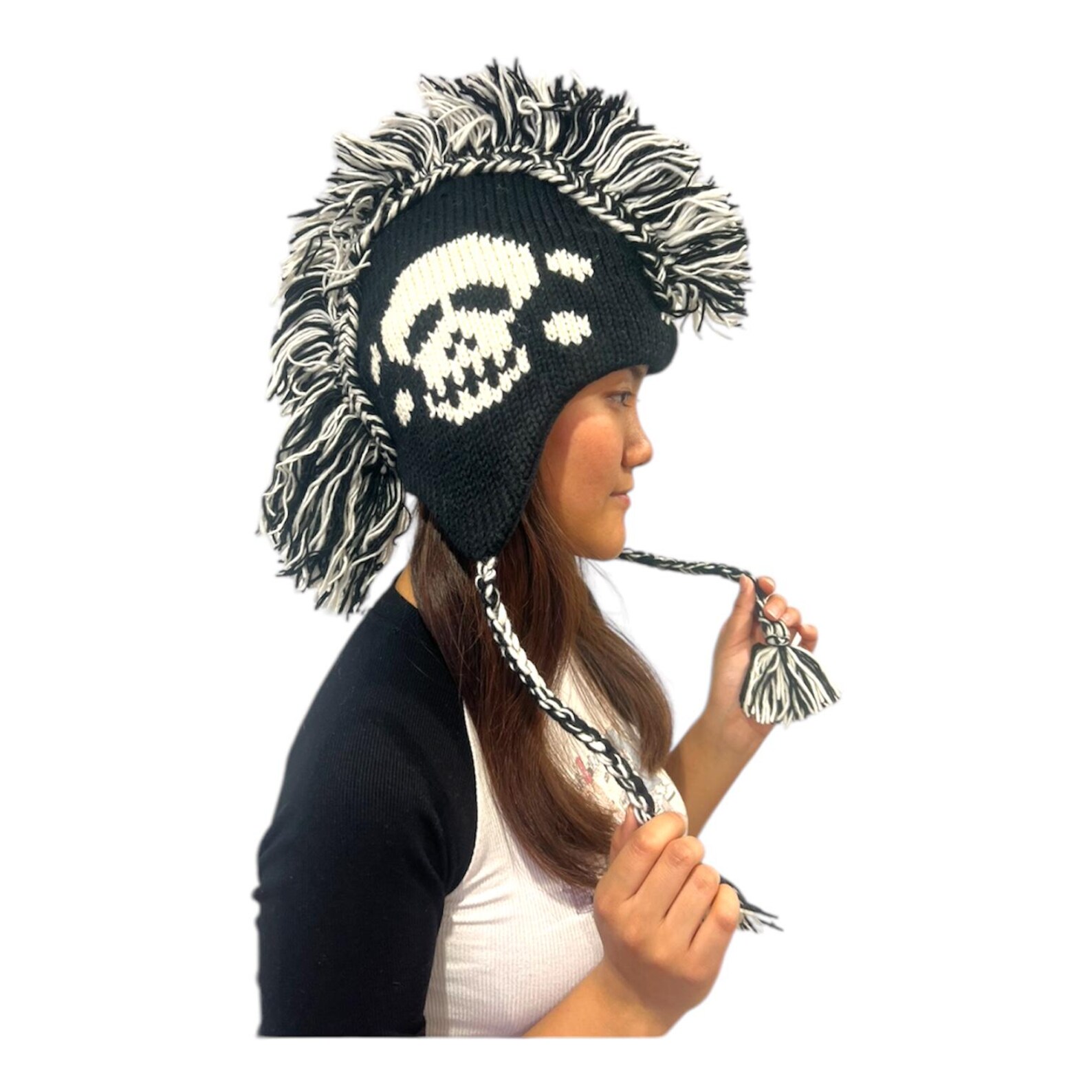 Handmade Black and Red Skull Mohawk. Wool Hat - Etsy