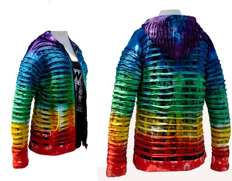 Rainbow Hippie Patchwork Razor Cut Gypsy Jacket Bohemian - Etsy