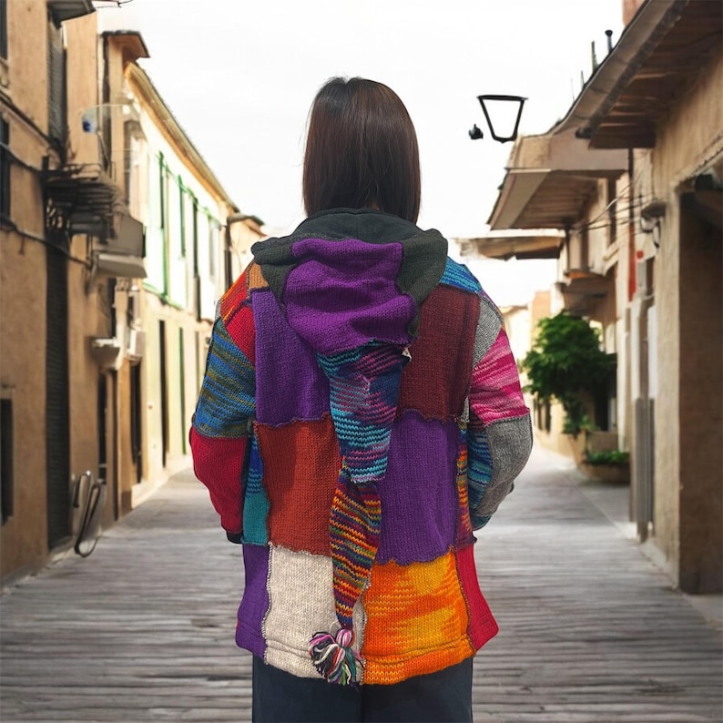 Patchwork Wool Fleece Lined Hippie Hoodie: Nepali Winter Jacket - Etsy