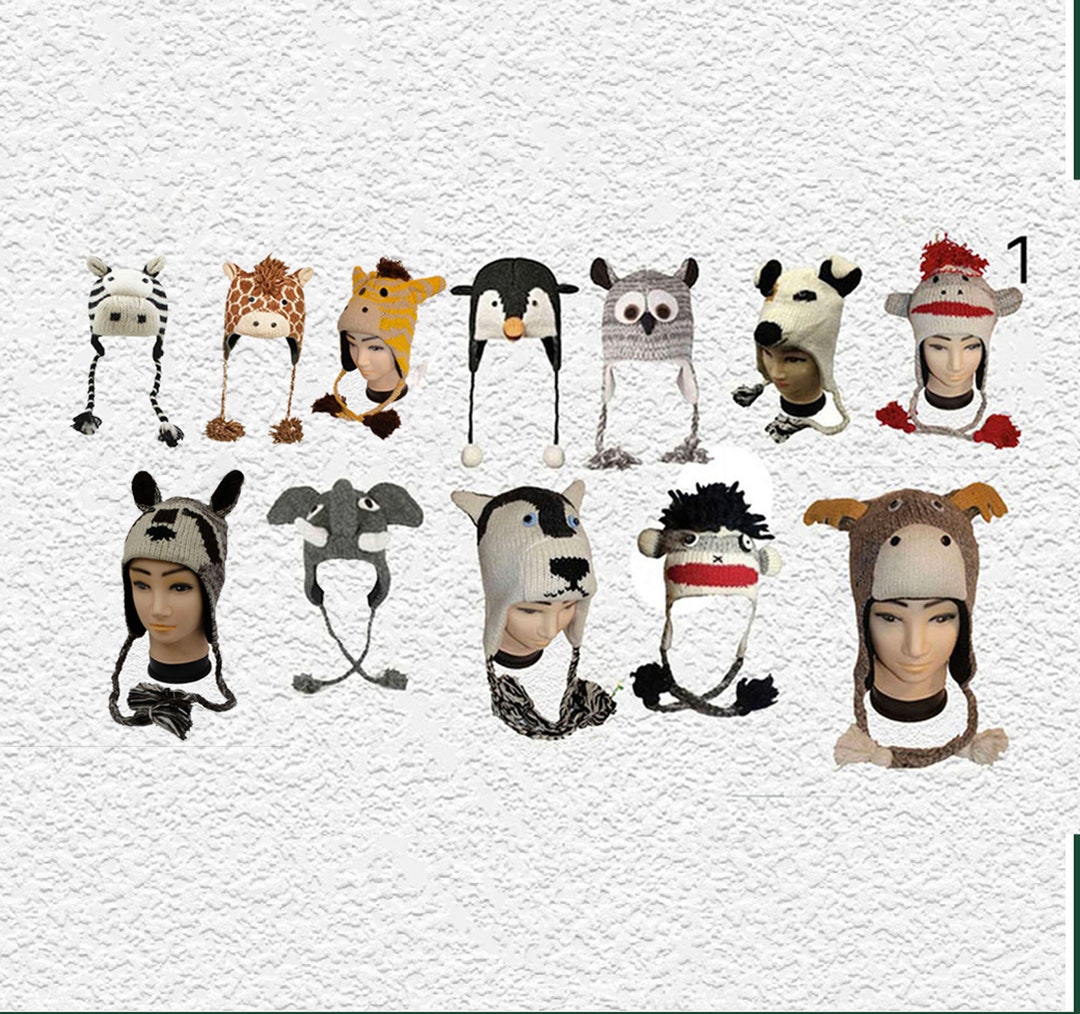 Handmade Wool Nepal Animal Hats | Adult Costume Winter Animal Hat One ...