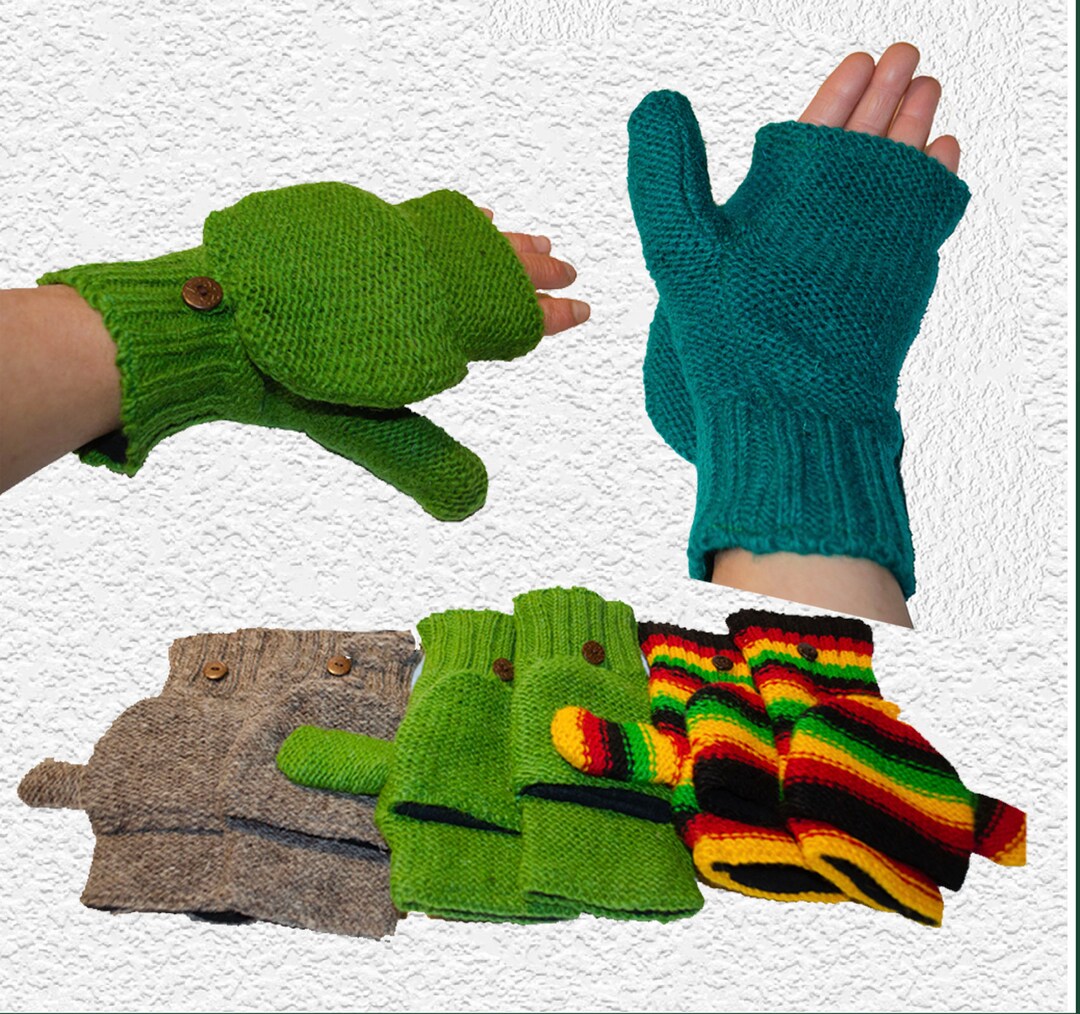 Handmade Wool Mitten Gloves - One Size | Adult Mitten Gloves With ...