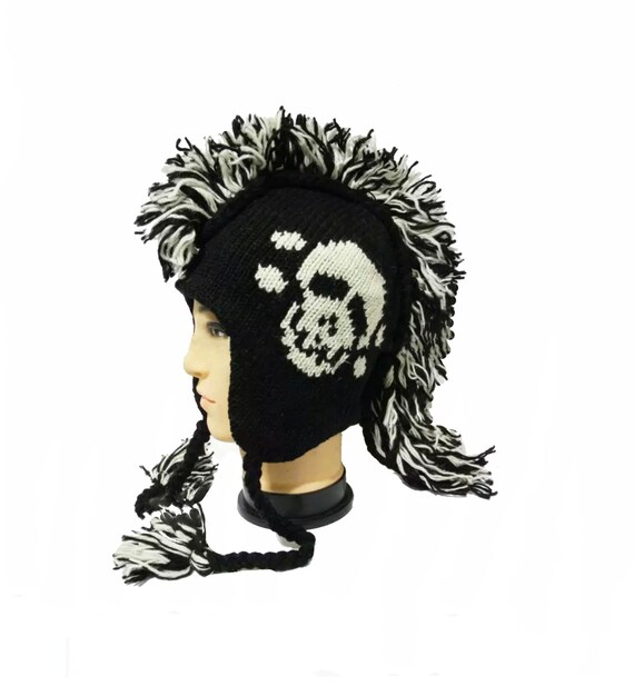 Handmade Black Skull Mohawk Hat - Etsy