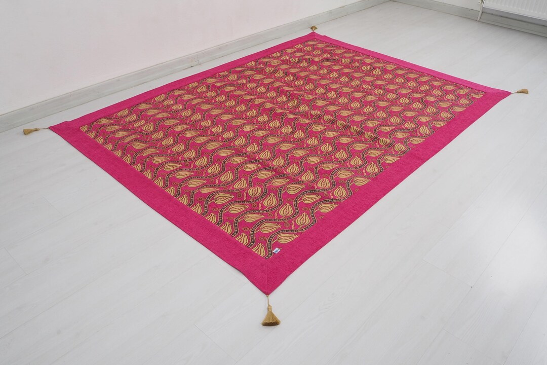 Turkish Ottoman Mazenda Pink Twin L Size Bed Cover 7.2X5.2 Fabric ...