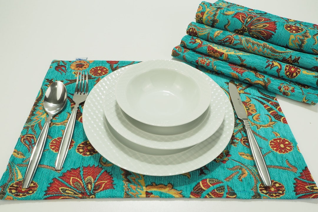 Turkish Turquoise Blue Place Mats, Place Mats 12x18, Table Decor, Table ...