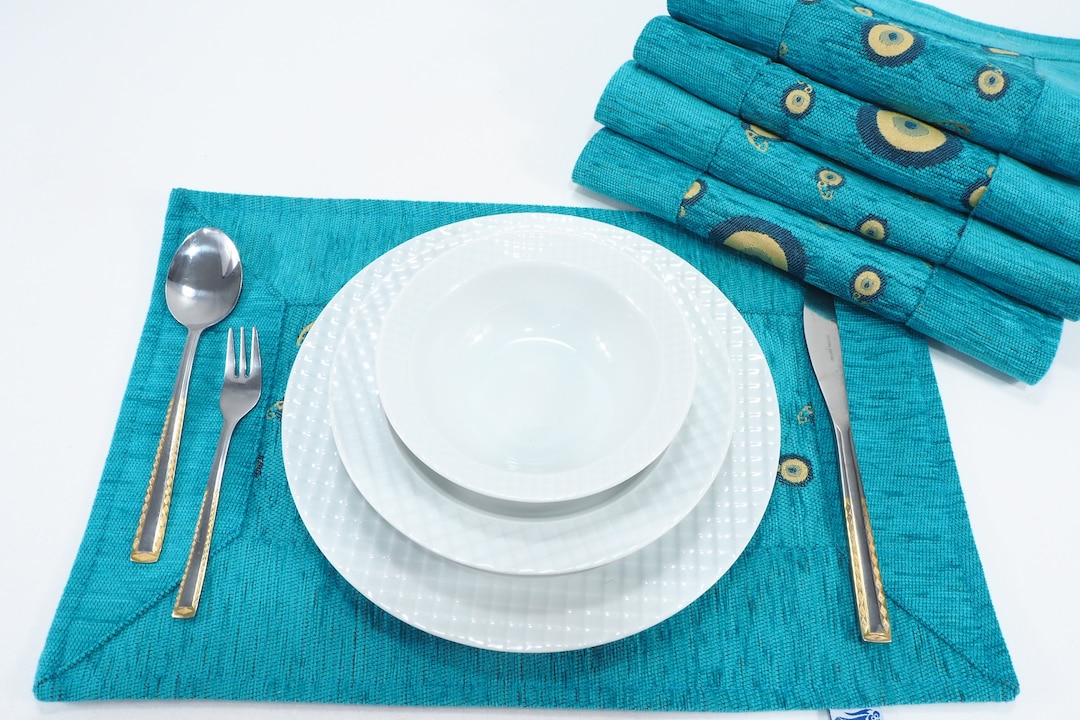 Turkish Turquoise Blue Place Mats, Place Mats 12x18, Table Decor, Table ...