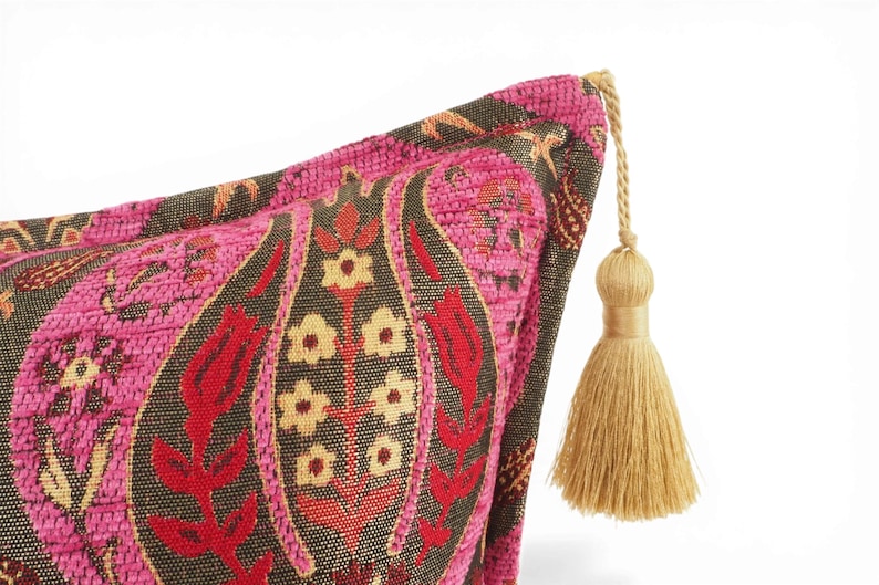 Turkish Pillow Cover 12x20 | Mazenda Pink Tulip Pattern | Decorative ...